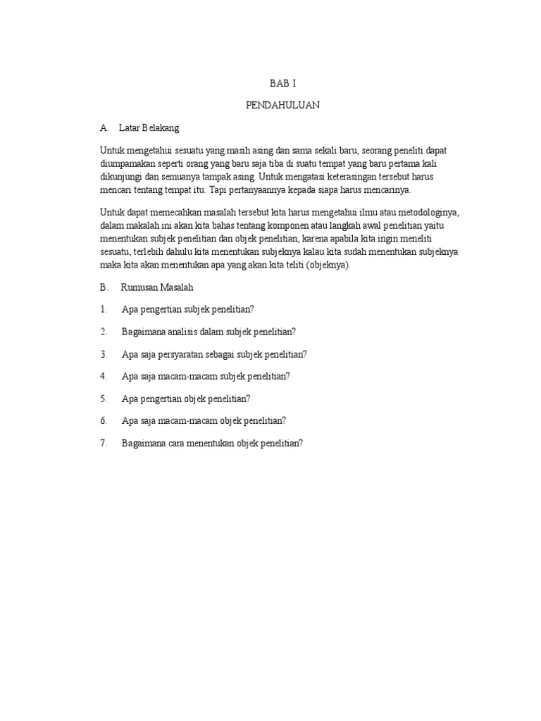 Subjek Dan Objek Penelitian | PDF