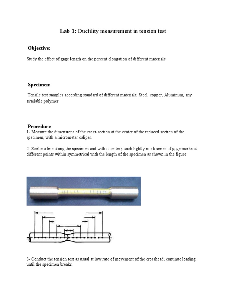 Lab 1: Ductility Measurement in Tension Test: Objective | PDF ...
