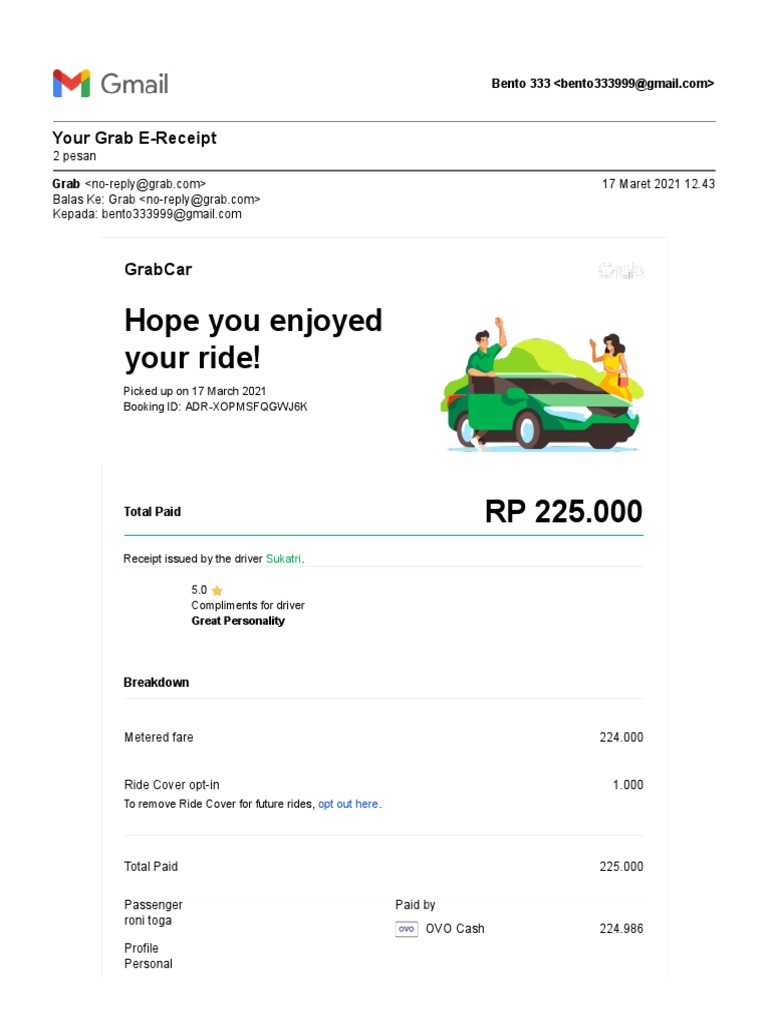Gmail - Your Grab E-Receipt | PDF | Land Transport | Sustainable Transport