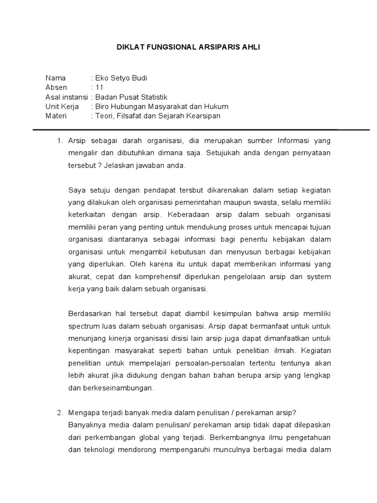 11 - Eko Setyo Budi - Tugas - Teori Filsafat Dan Sejarah Kearsipan | PDF