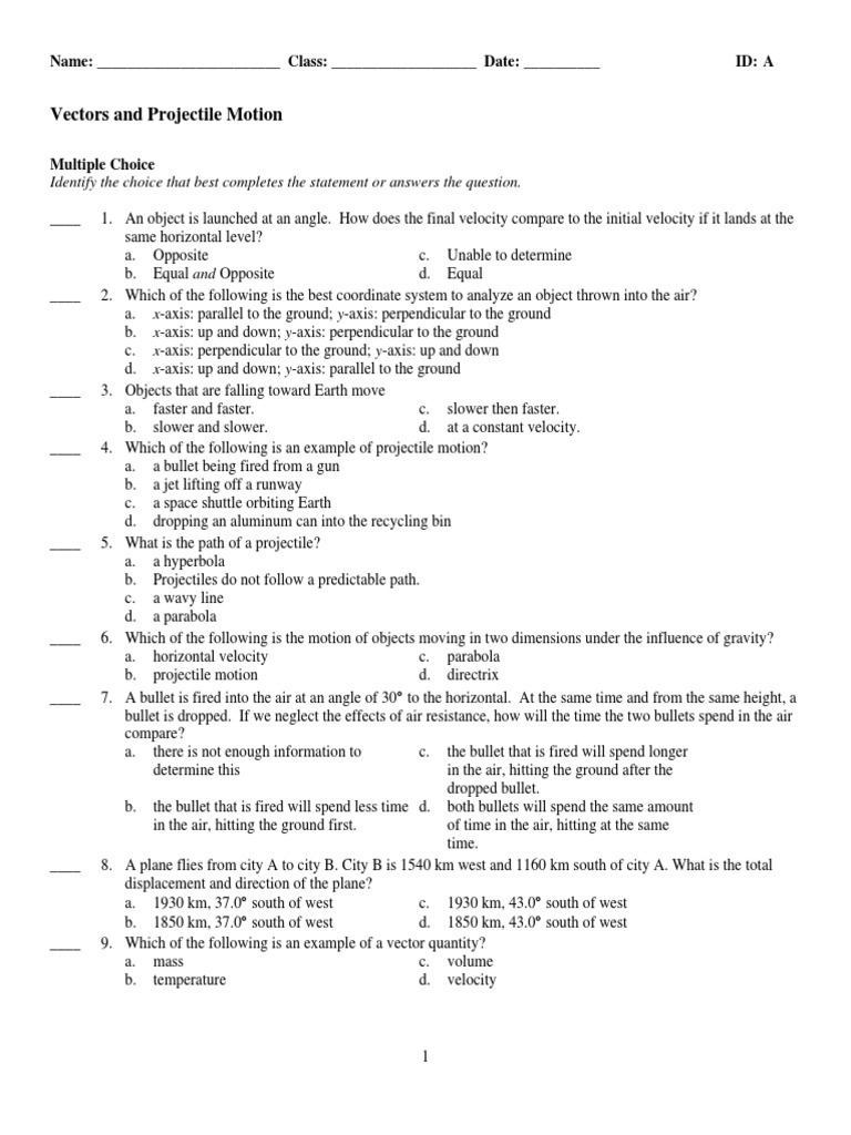 ExamView - Projectile Motion | PDF | Projectiles | Euclidean Vector