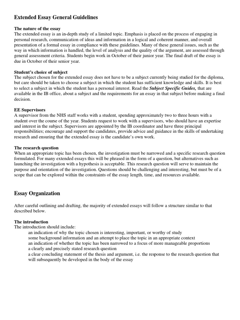 Extended Essay Guidelines Overview | PDF | Essays | Question