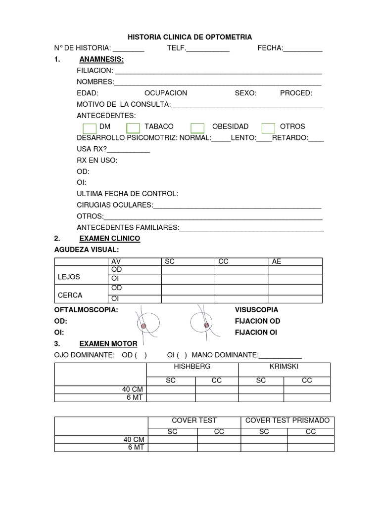 Historia Clinica de Optometria | PDF | Optometría | Visión