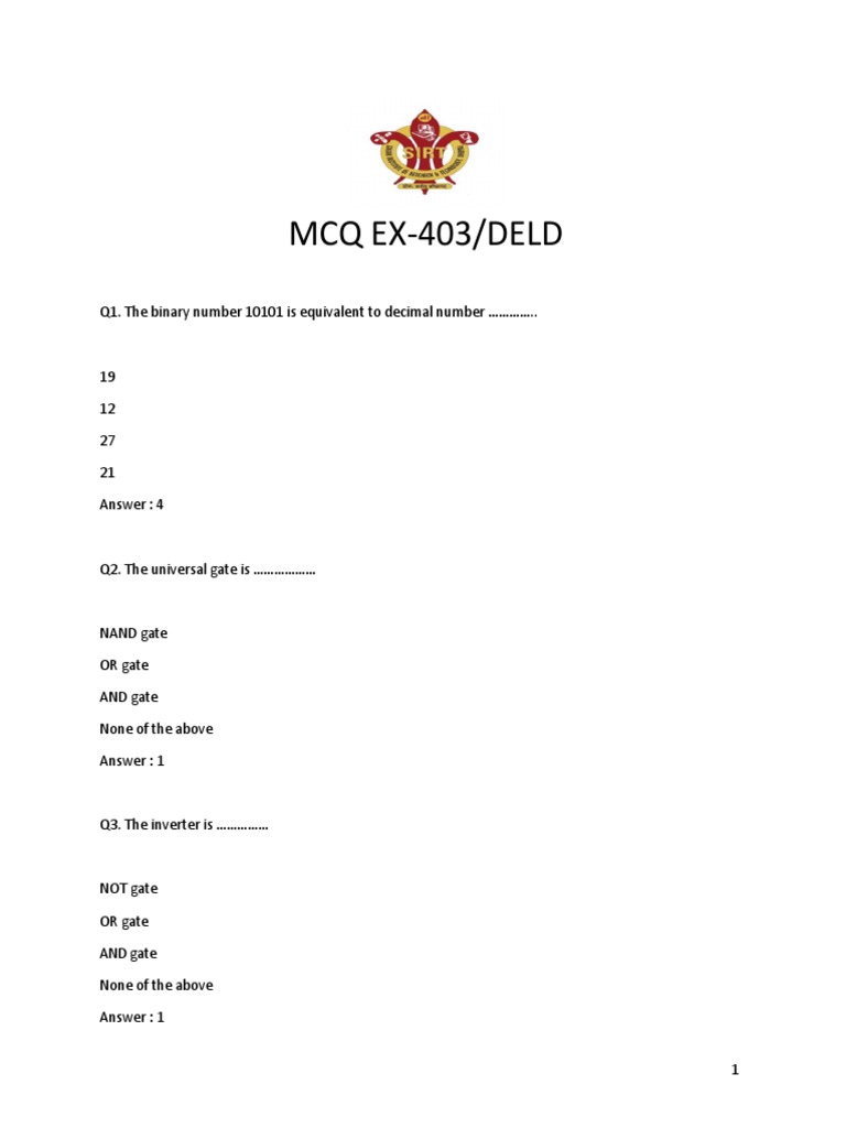 MCQ Ex-403/deld | PDF | Logic Gate | Electronics