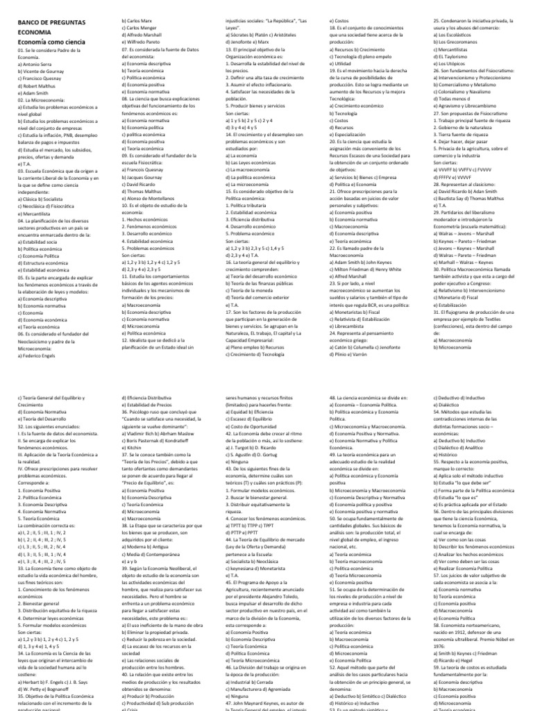 Banco de Preguntas Economia | PDF | Macroeconómica | Ciencias económicas