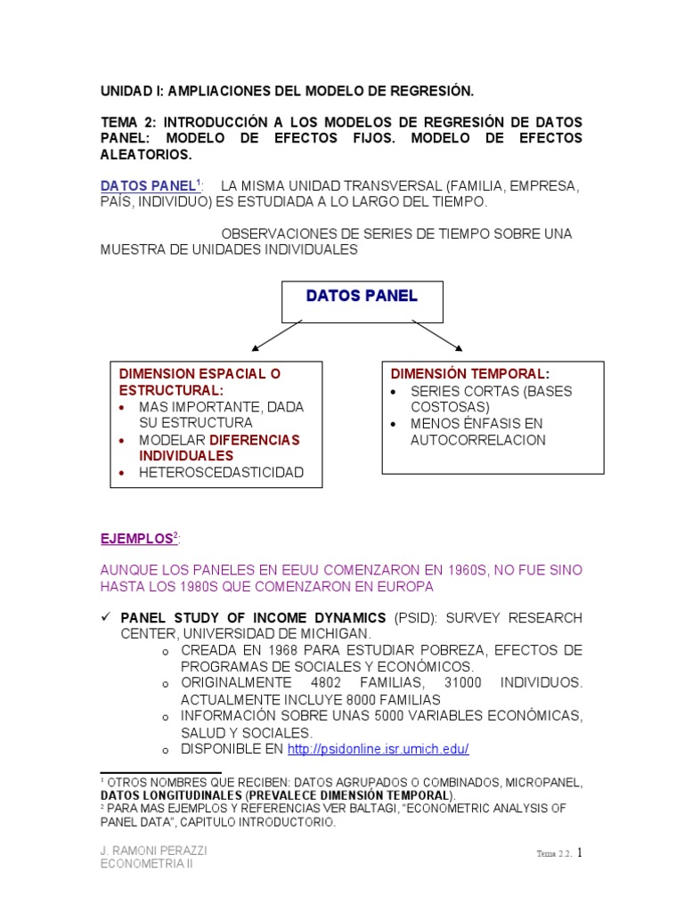 Datos Panel | PDF | Modelo de efectos fijos | Econometría
