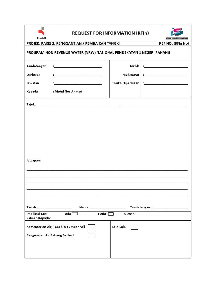 Borang Request For Information (Rfin) | PDF
