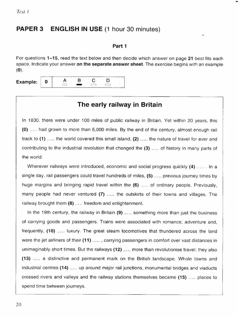 Paper 3 ENGLISH IN USE (1 Hour 30 Minutes) : The Early Railway in ...