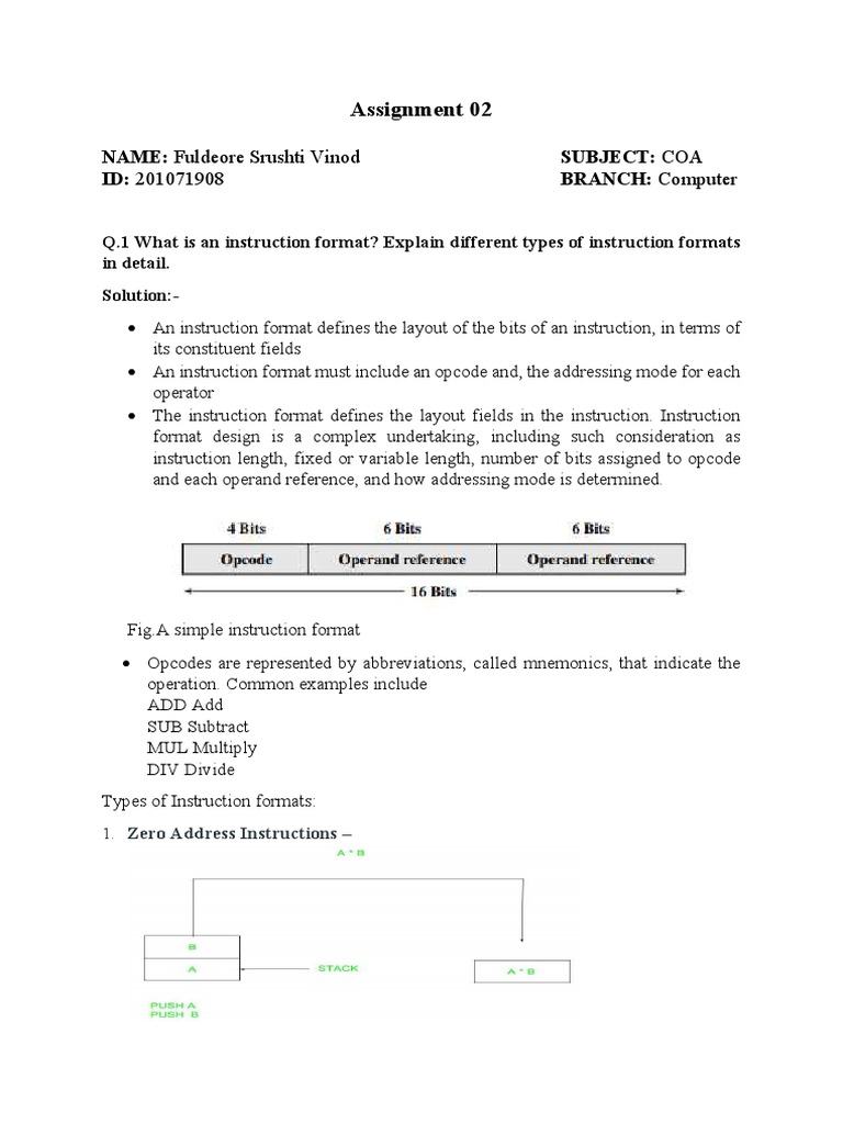 COA Assignment 02 instruction formats | PDF | Central Processing Unit ...