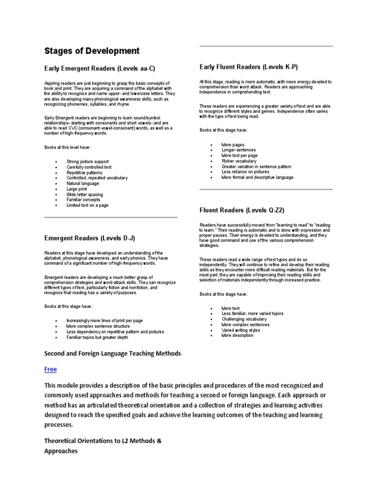 Stages of Development: Early Emergent Readers (Levels Aa-C) Early ...