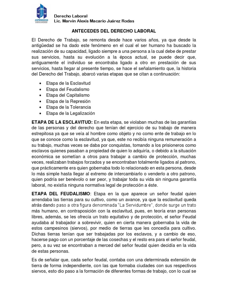 Antecedes Del Derecho Laboral | PDF | Feudalismo | Capitalismo