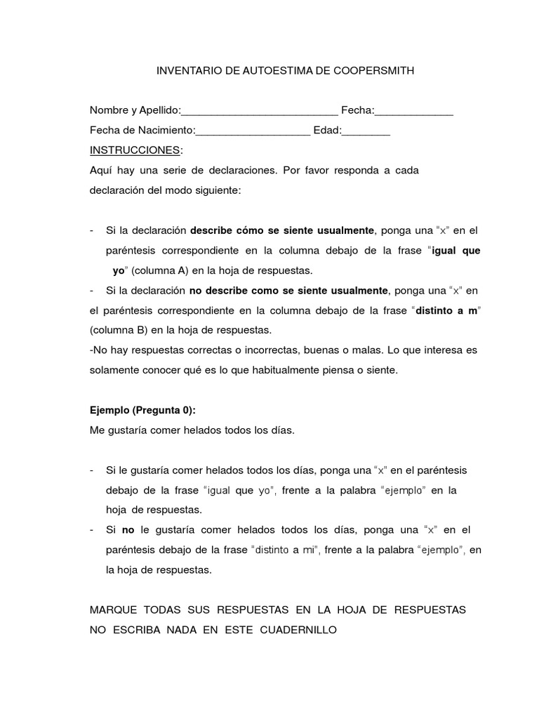 Test de Coopersmith | PDF