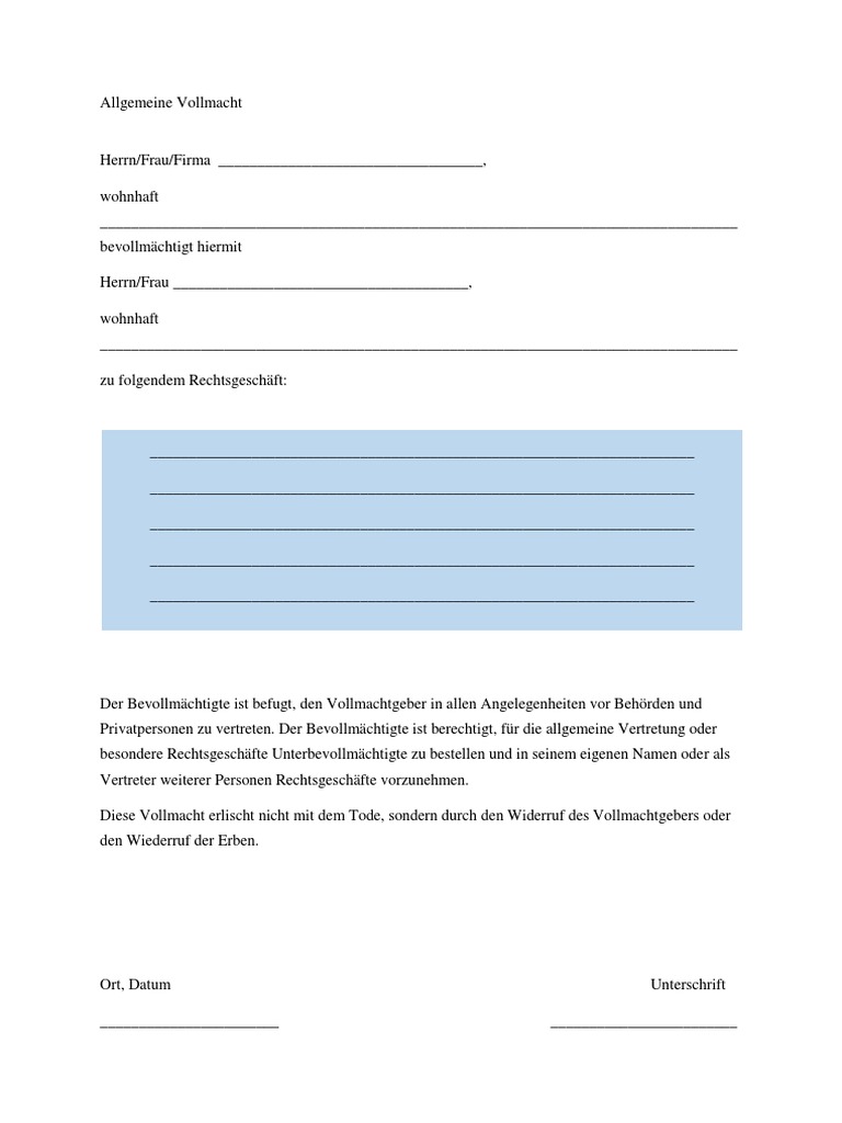 Allgemeine Vollmacht | PDF