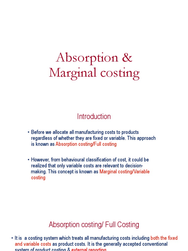 Absorption Vs Marginal Costing | PDF | Cost Of Goods Sold | Inventory
