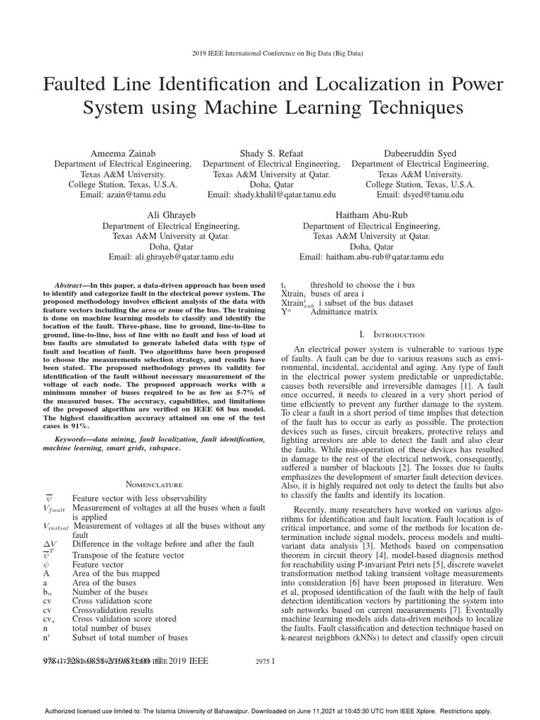 Faulted Line Identification and Localization in Power System Using Machine Learning Techniques ...