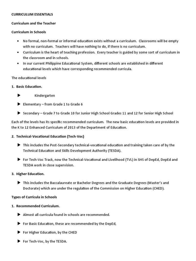 Curriculum Essentials Curriculum and The Teacher Curriculum in Schools ...