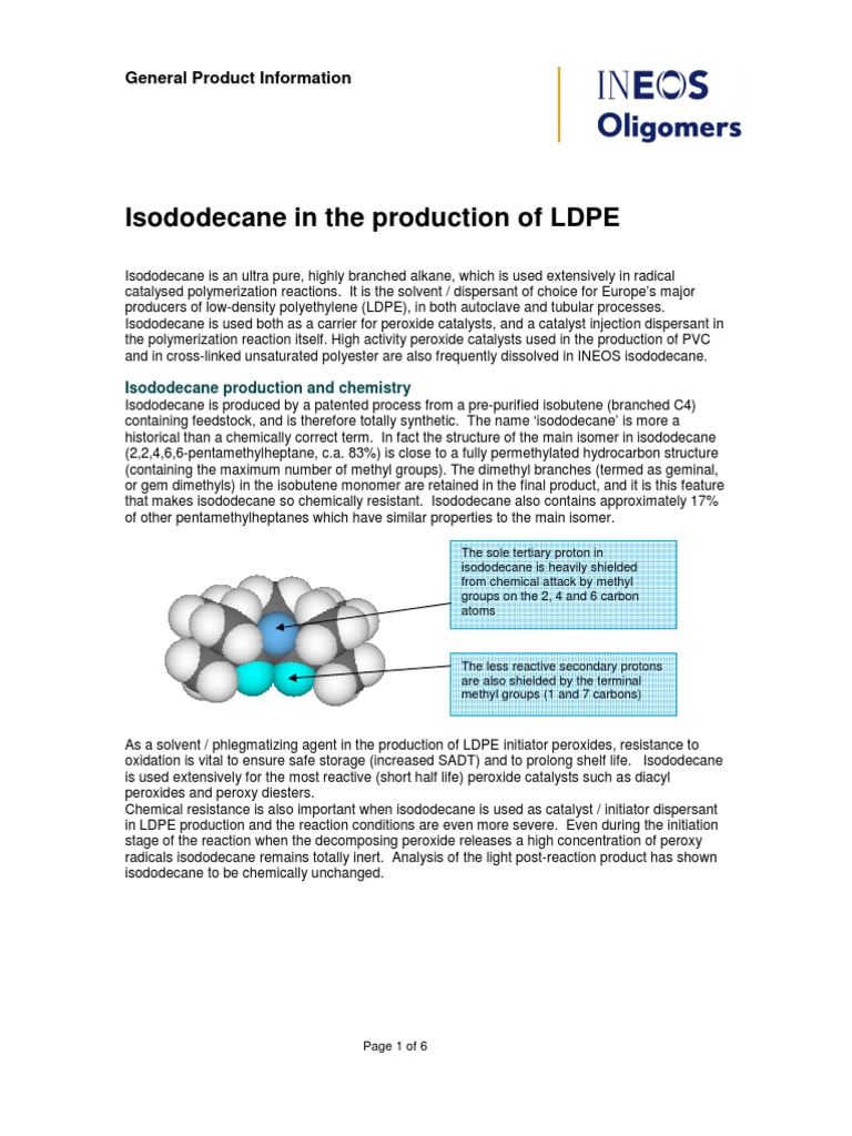 Isododecane and Ldpe Production | PDF | Methyl Group | Polymers