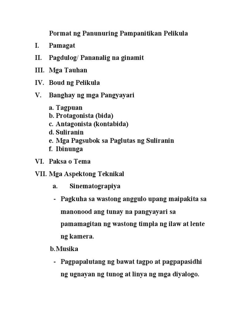 Pormat NG Panunuring Pampanitikan Pelikula | PDF