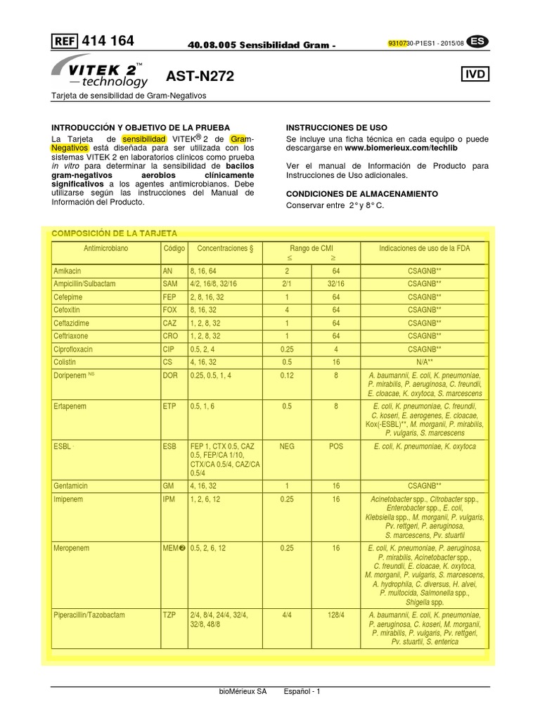 Inserto Vitek 414164 AST - N272 - Unlocked | PDF | Beta lactamasa ...