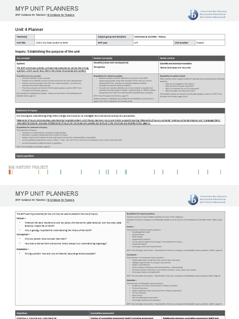 Myp Unit 4 Planner | PDF | Plate Tectonics | Earth