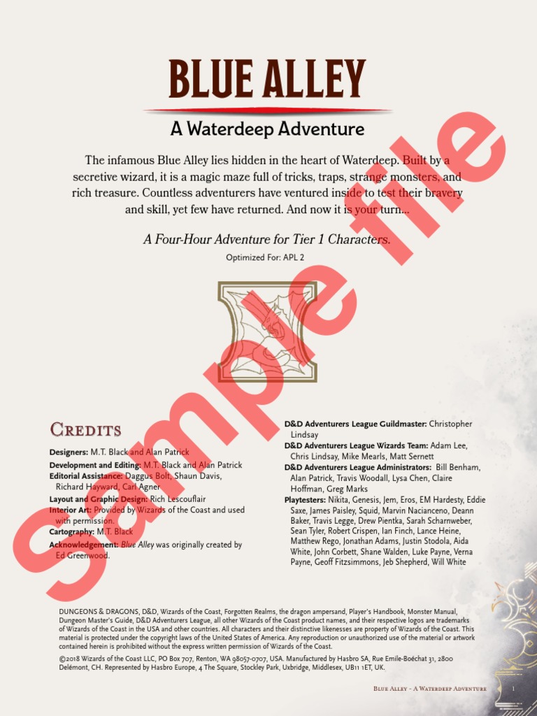 Blue Alley: Sample File | PDF | Dungeons & Dragons | Wizards Of The Coast