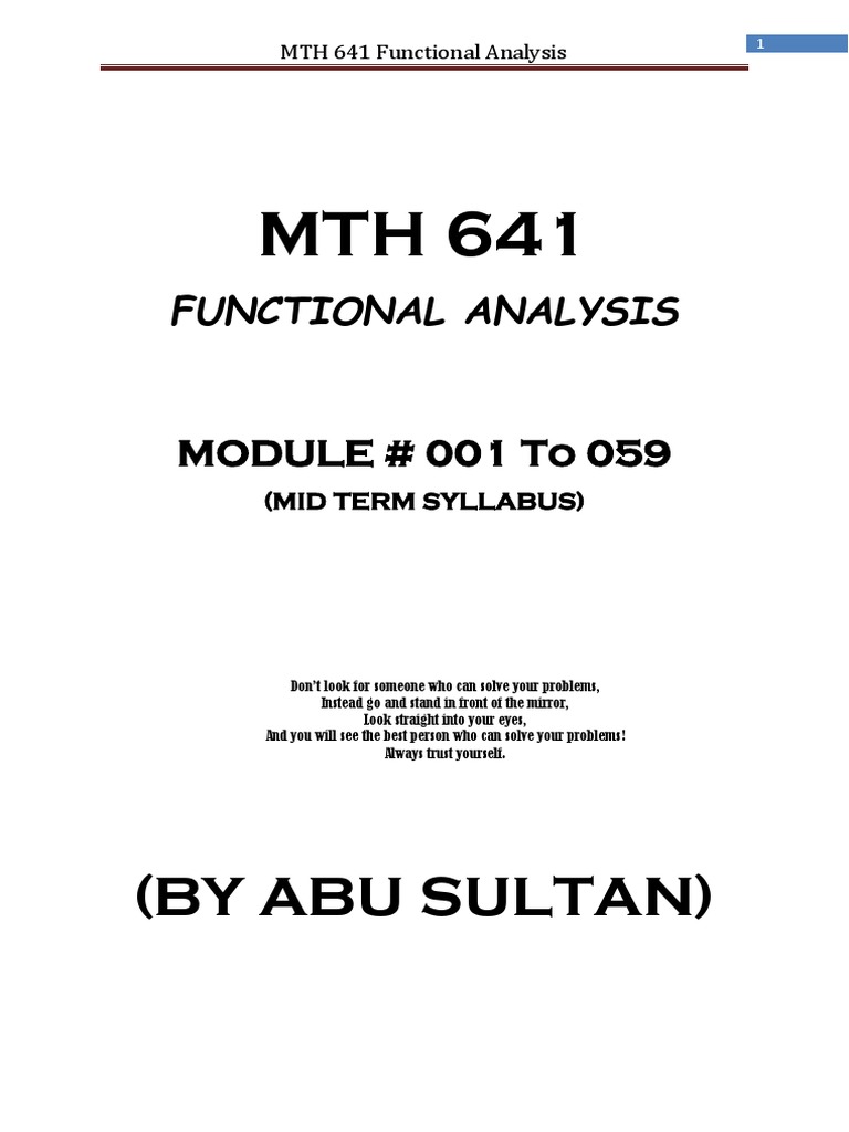 MTH-641 Merged Handouts (1-113 Topics) | PDF | Hilbert Space | Continuous Function