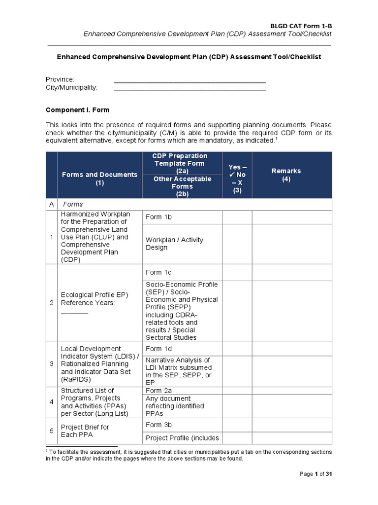 Enhanced CDP Assessment Tool BLGD CAT Form 1 B | PDF | Capacity ...