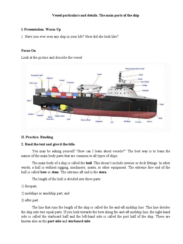 Vessel Particulars and Details. The Main Parts of The Ship | PDF ...
