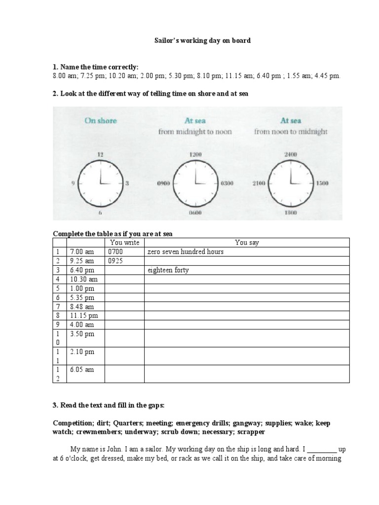 Sailor's Working Day On Board | PDF | Sailor | Watercraft