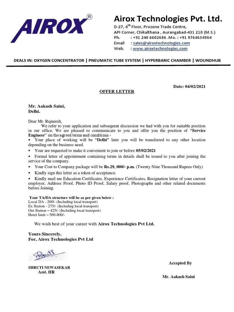 Aakash Offer Letter | PDF | Computers | Technology & Engineering