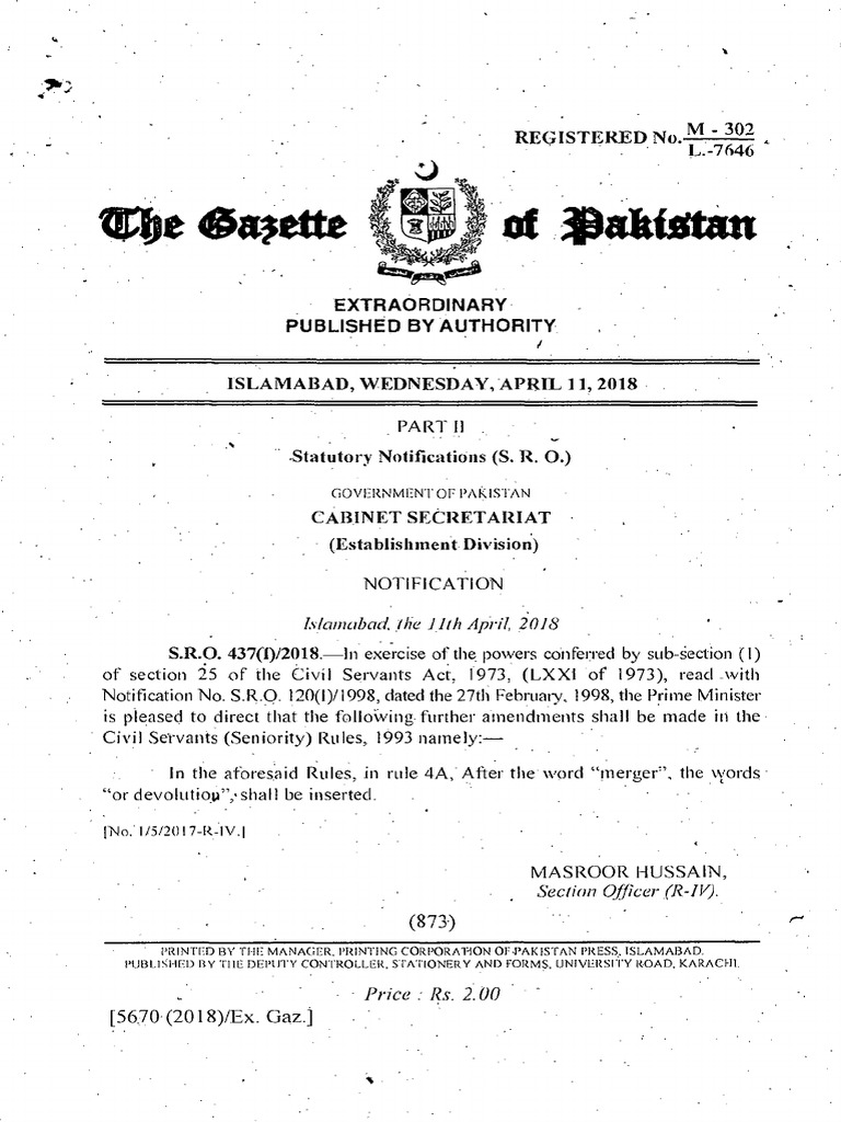 Amended Civil Servants (Seniority) Rules 1993 | PDF | Constitutional ...