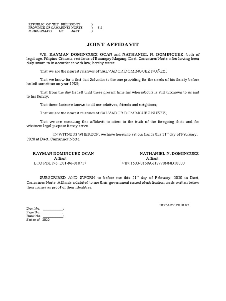 Joint Affidavit-SSS | PDF