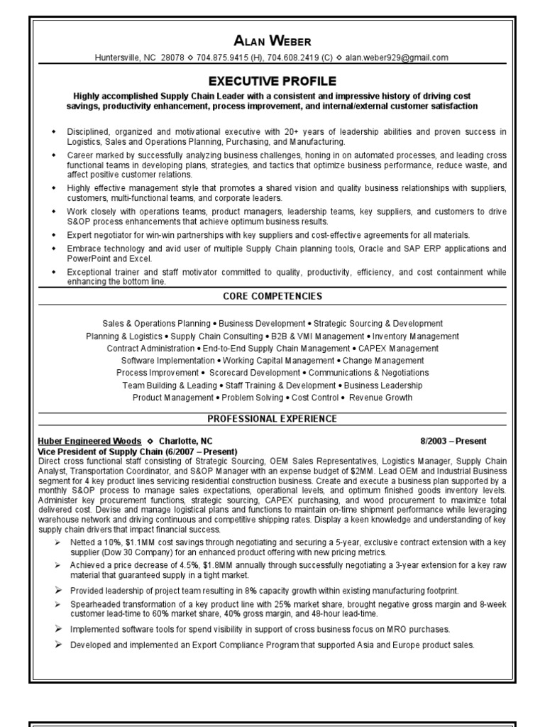 Vice President Supply Chain in Charlotte North Carolina Resume Alan ... Vice President Supply Chain in Charlotte North Carolina Resume Alan ...