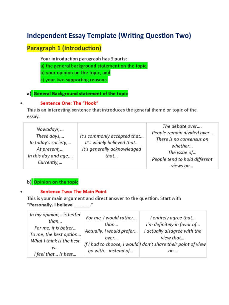 Independent Essay Template | PDF | Reason | Paragraph