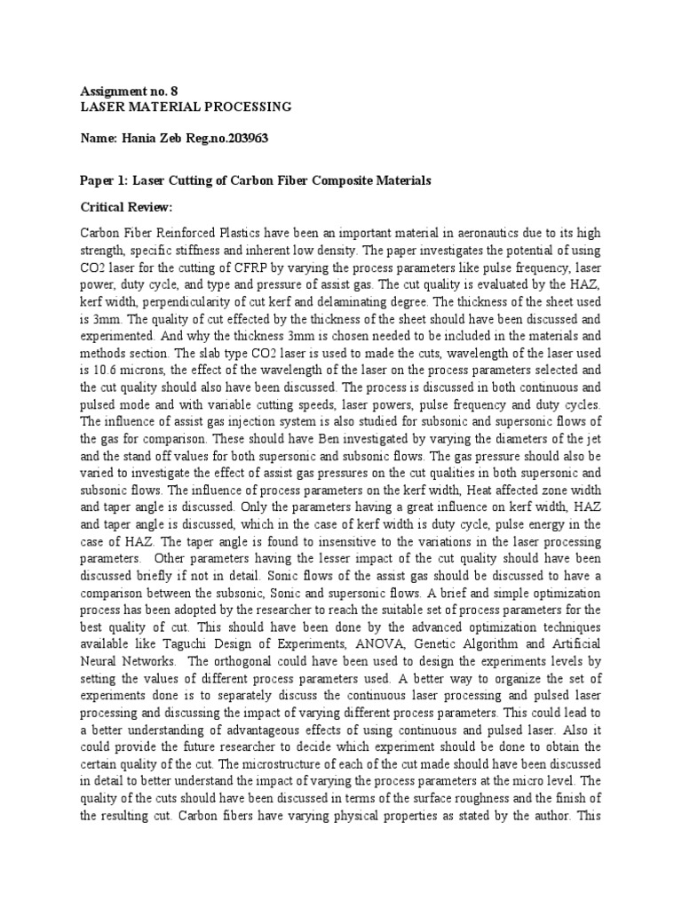 Assignment No 8 Reg No. 203963 | PDF | Laser | Materials Science