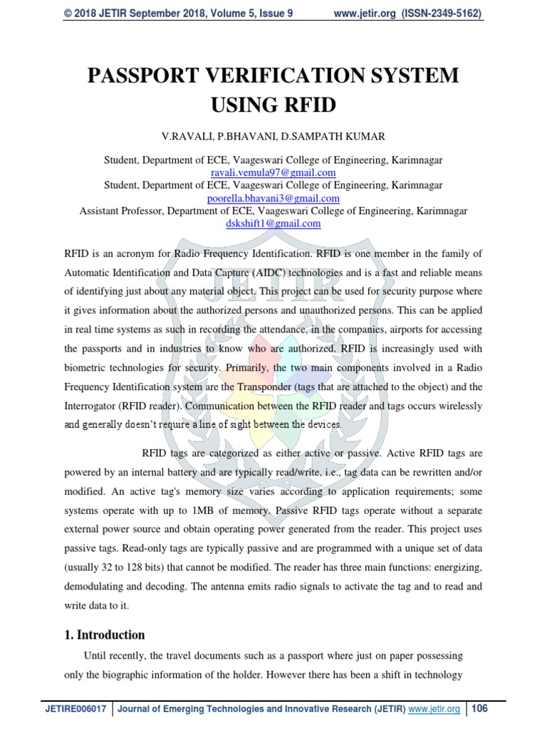 Passport Verification System | PDF | Radio Frequency Identification ...