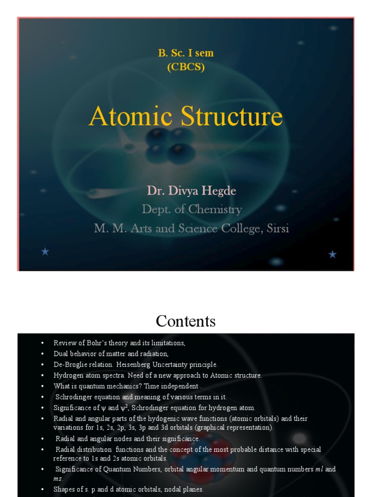 Atomic Structure: Dept. of Chemistry M. M. Arts and Science College ...