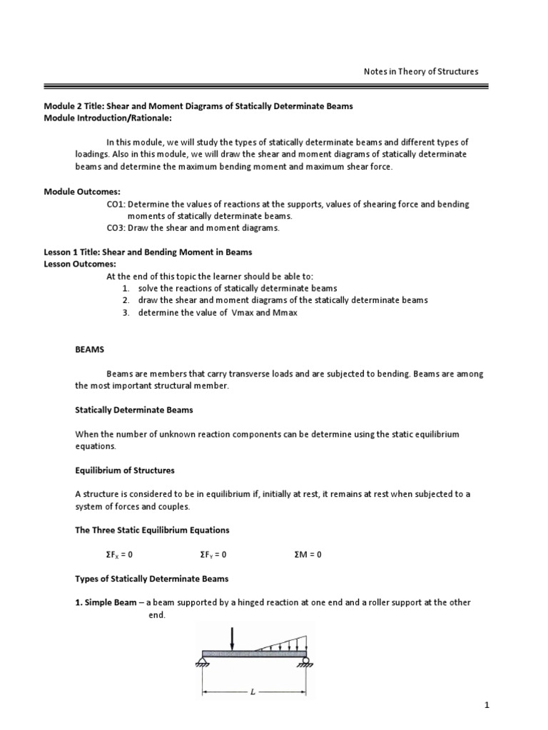 Module 2 Shear and Moment in Determinate Beams | PDF | Bending | Beam ...