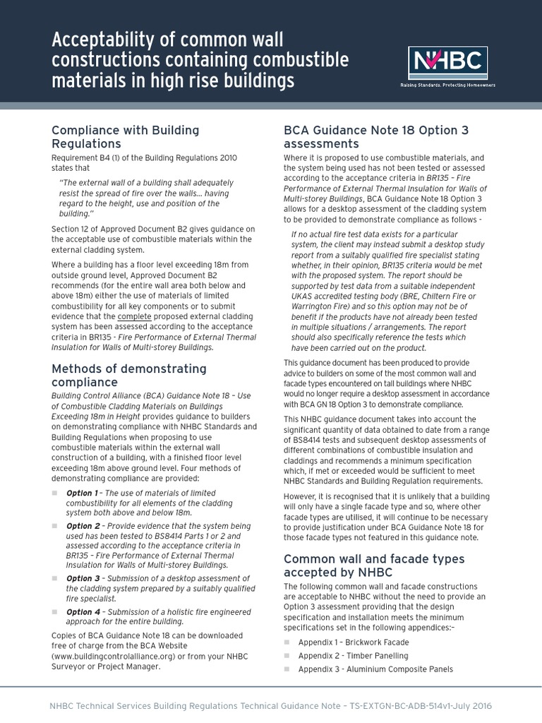 NHBC-Acceptability of Common Wall Constructions Containing Combustible ...