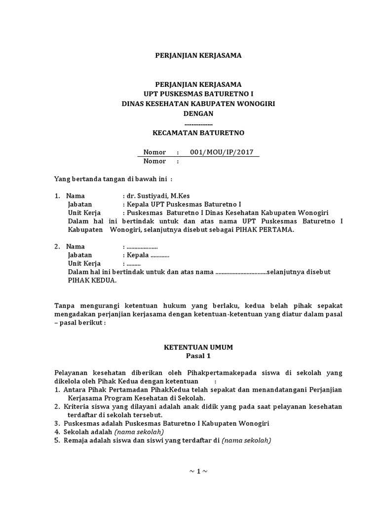 Perjanjian Kerjasama Kesehatan Pdf