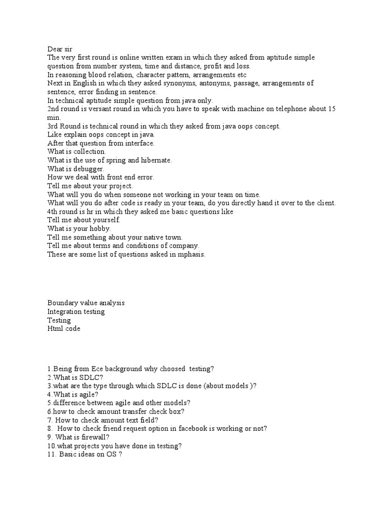 Mphasis Interview Questions | PDF | Computer Program | Programming