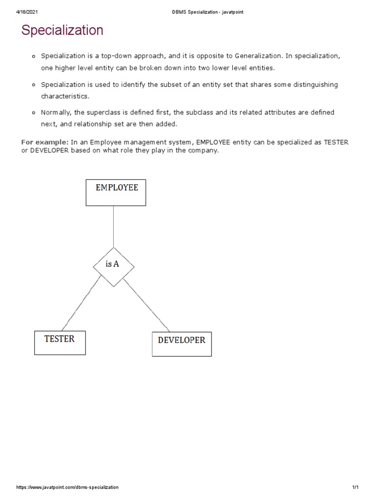 Specialization in Database Management Systems: Using Subclassing to ...