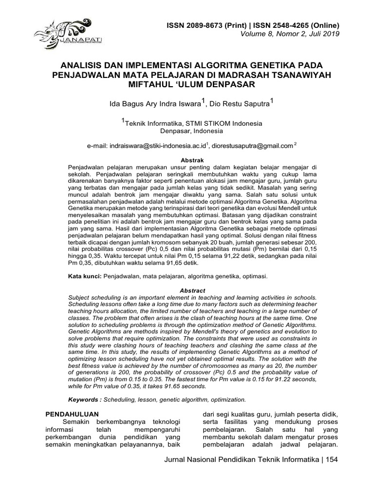 Analisis Dan Implementasi Algoritma Genetika Pada | PDF