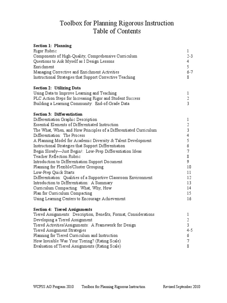 Toolbox Table of Contents Revised 10 | PDF | Learning Styles ...