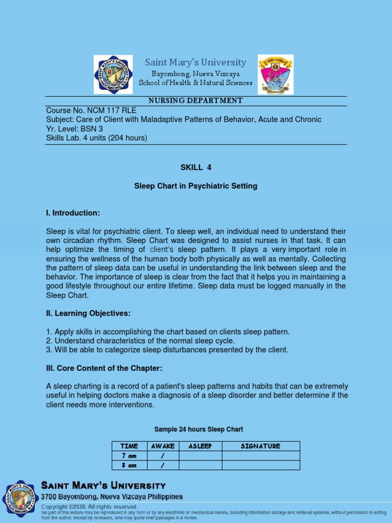 Sleep Chart | PDF | Sleep | Psychiatric And Mental Health Nursing
