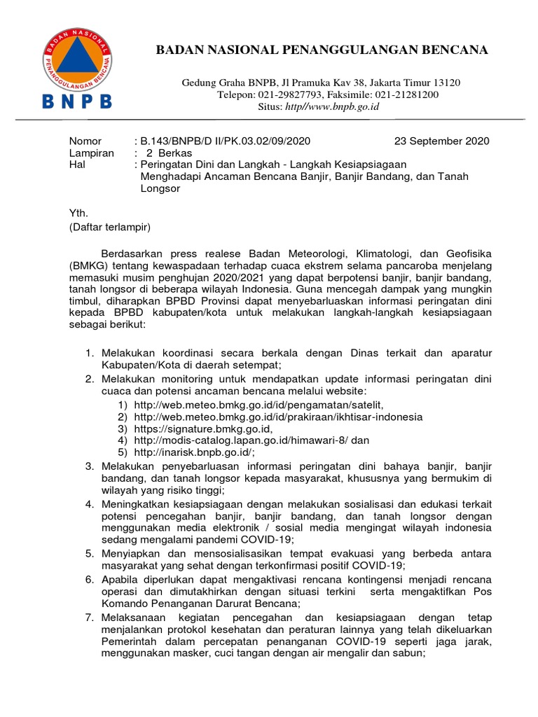 Surat Peringatan Dini Dan Langkah Langkah Kesiapsiagaan | PDF
