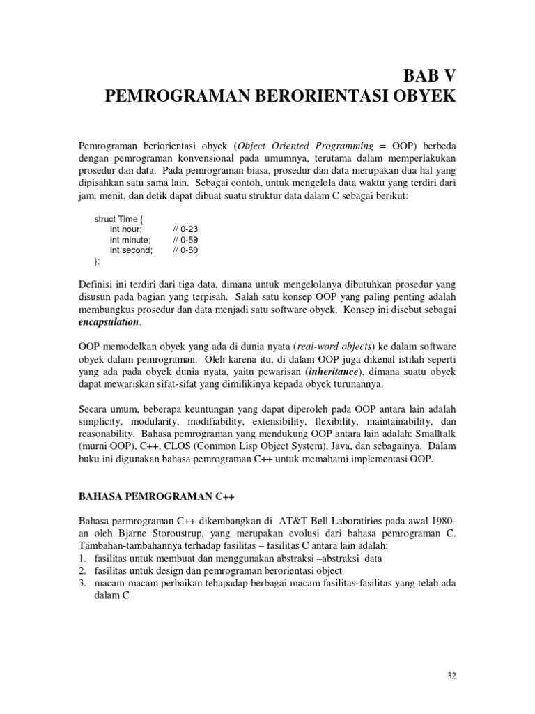 Bab V Pemrograman Berorientasi Obyek: Encapsulation | PDF | Komputer | Metode & Bahan Ajar