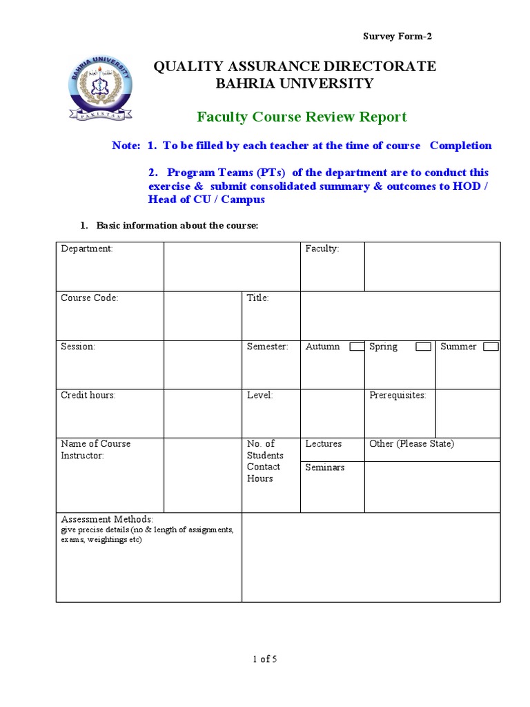 Faculty Course Review Report: Quality Assurance Directorate Bahria ...