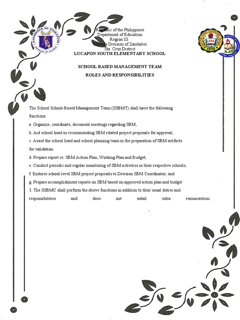 School Based Management Team Roles And Responsibilities Pdf
