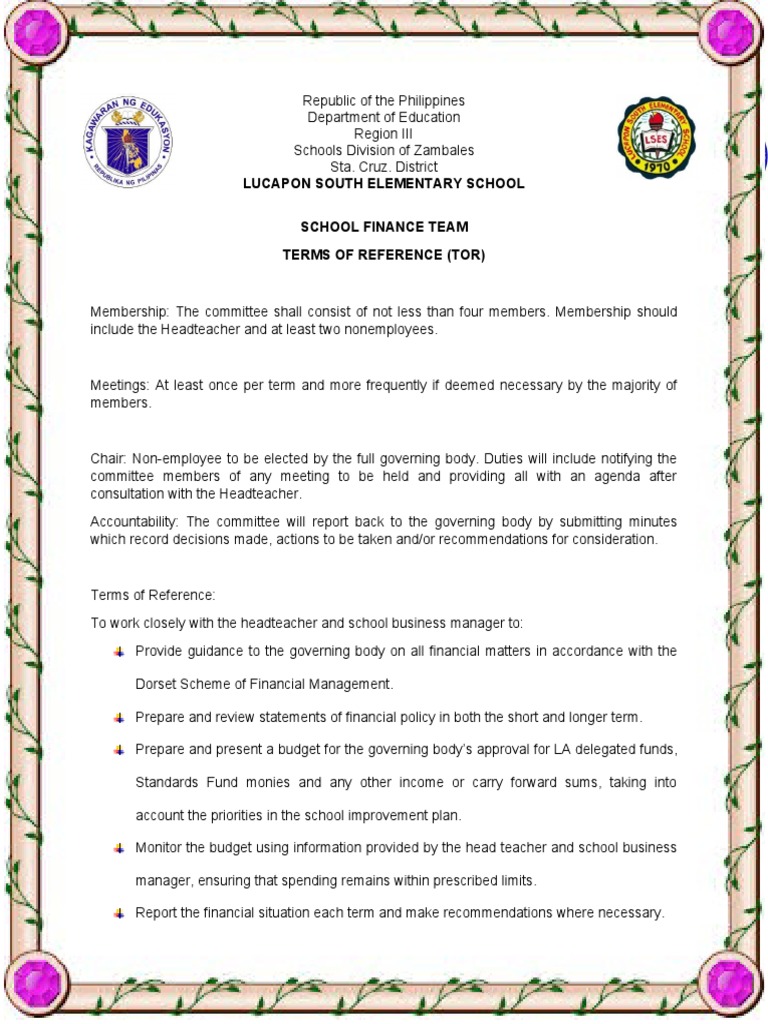 School Finance Team TOR | PDF | Committee | Board Of Directors